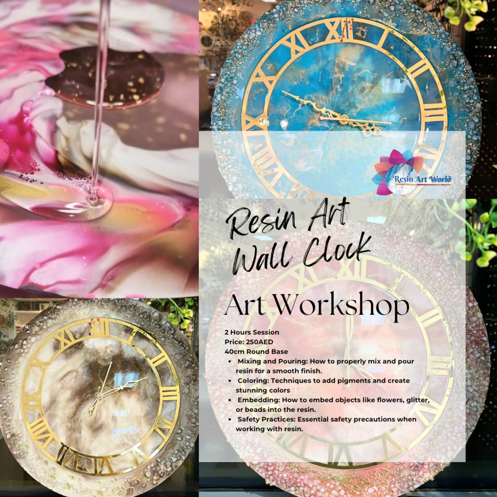 Resin Art Wall Clock Workshop in UAE – 40cm Clock Making – Resin Art ...